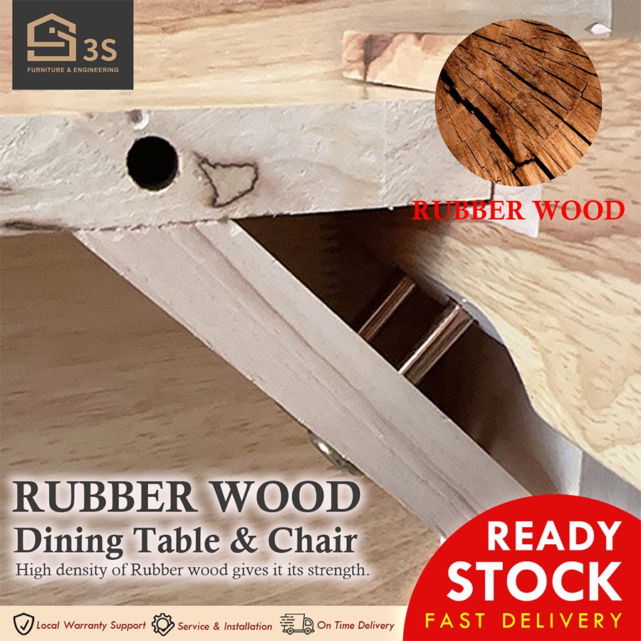[3S FURNITURE] Rustic and Simple Solid Rubber Wood Dining Table (1Yr ...